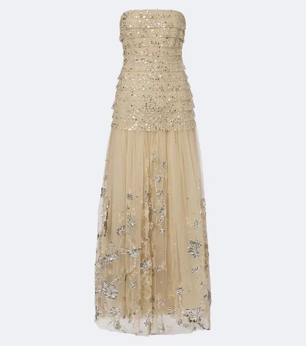 GEORGES HOBEIKA Sequined Tiered Tulle Bustier Gown