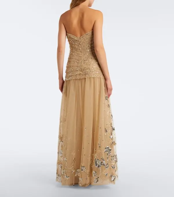 GEORGES HOBEIKA Sequined Tiered Tulle Bustier Gown