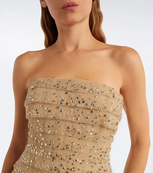 GEORGES HOBEIKA Sequined Tiered Tulle Bustier Gown