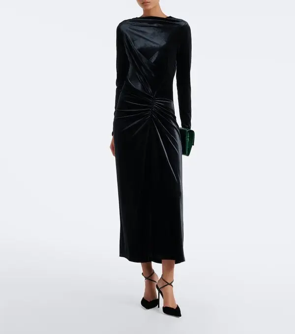 Simkhai Ferrera Gathered Velvet Midi Dress