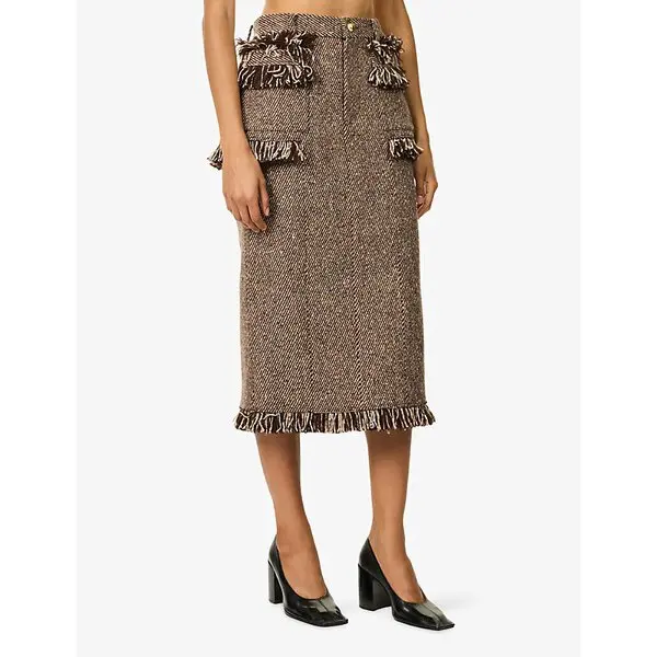 Sacai Tweed Wool-blend Midi Skirt