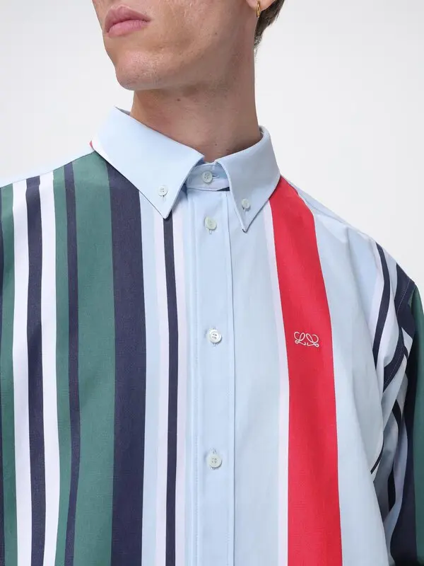 Loewe Striped Cotton Shirt With Button-down Collar And Patch Pocket