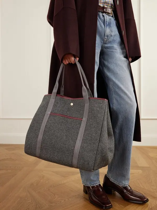 Rue De Verneuil Traversée Large Leather And Webbing-trimmed Felt Tote