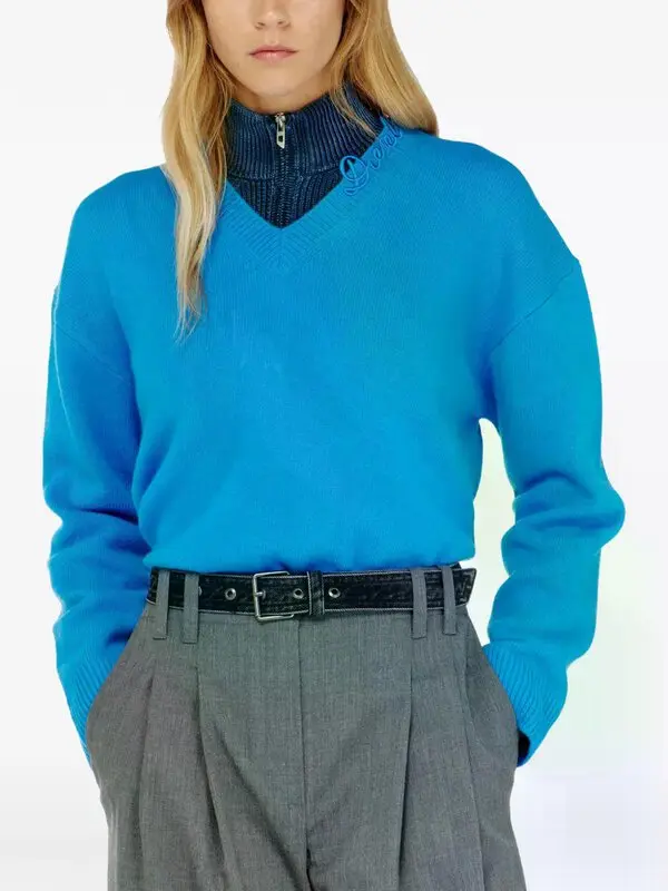 DIESEL® Wool V-neck Jumper With Neck Logo