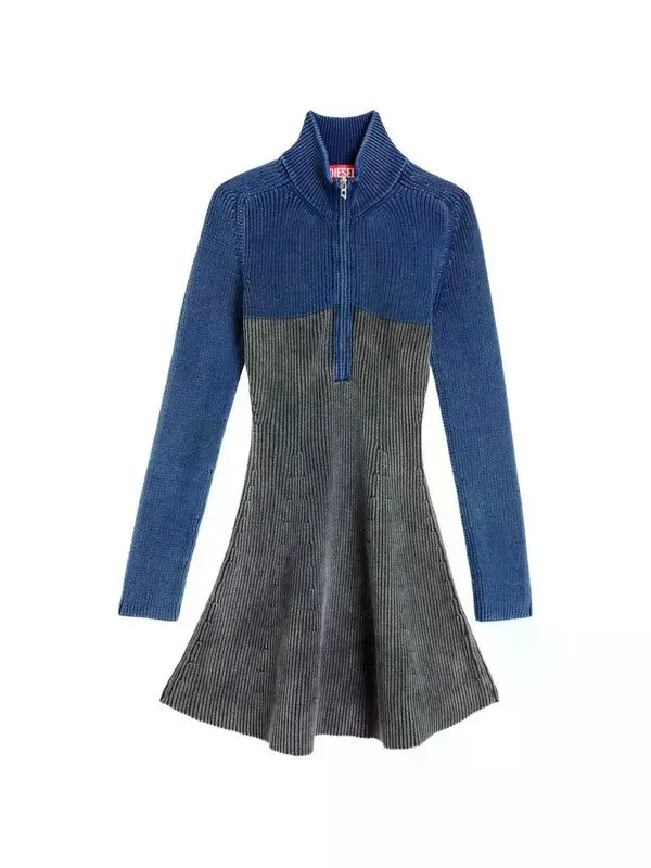 DIESEL® Rib-knit Mini Dress With Two-tone Denim Effect