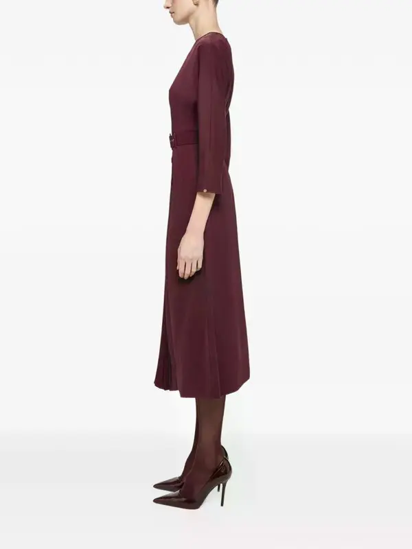 NISSA Belted Pleated Midi Dress