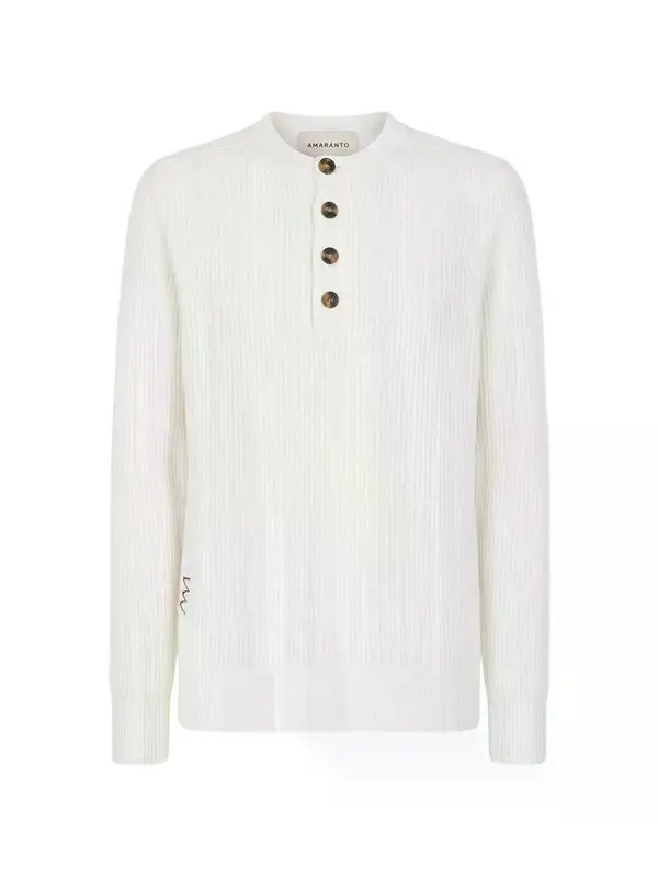 AMARANTO Ribbed-knit Henley Polo Sweater