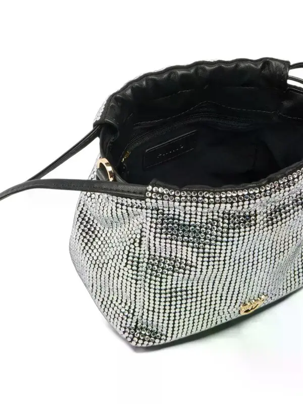Pinko Fully Rhinestoned Shoulder Bucket Bag With Fur-effect Shoulder Strap