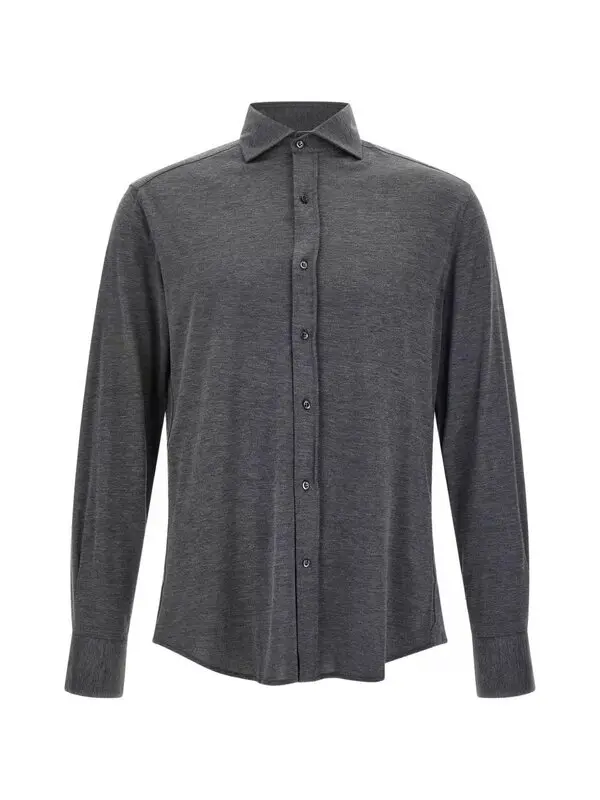 Brunello Cucinelli Silk And Cotton Lightweight Jersey Shirt With Spead Collar