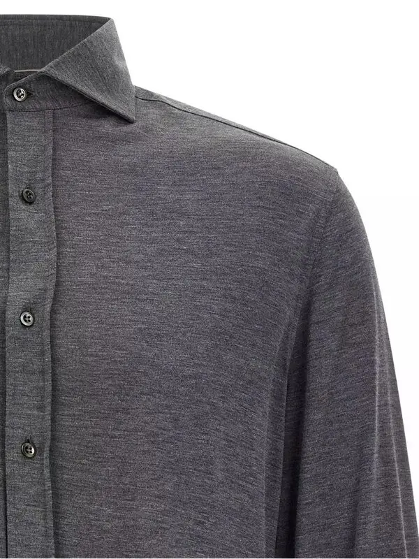 Brunello Cucinelli Silk And Cotton Lightweight Jersey Shirt With Spead Collar