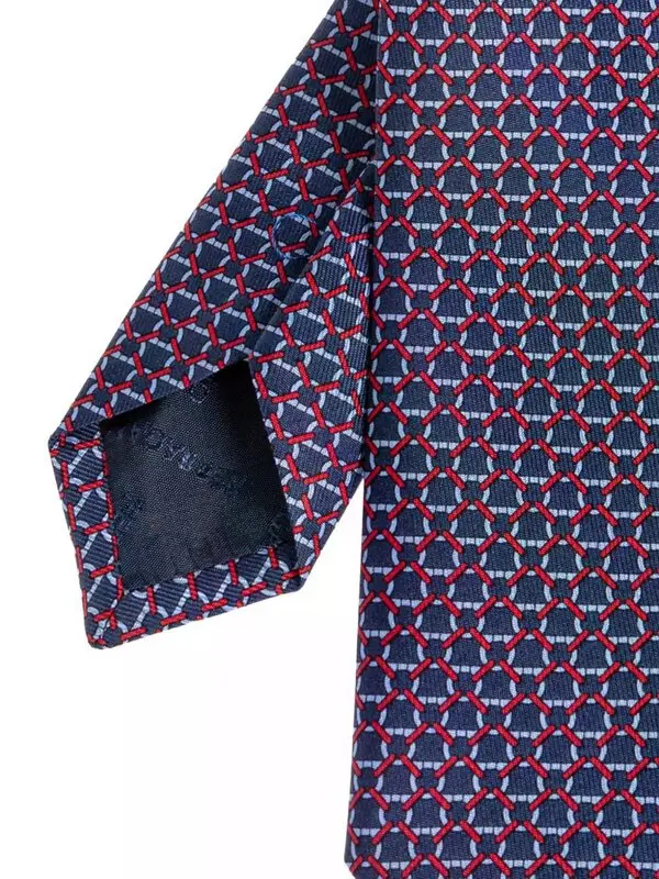 FERRAGAMO Link-print Silk Tie - Blue