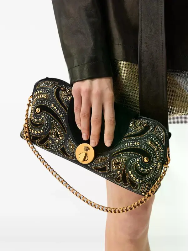Versace Vivian Embellished Suede Clutch