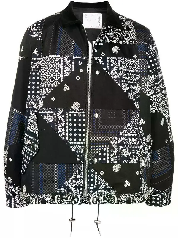 Sacai Patchwork-print Zip-up Jacket - Black