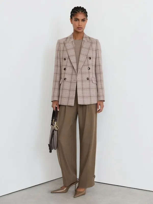 REISS Petite Wool-blend Woven-check Double-breasted Blazer