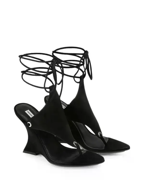 NAKED WOLFE Rampage Lace-up Wedge Pumps