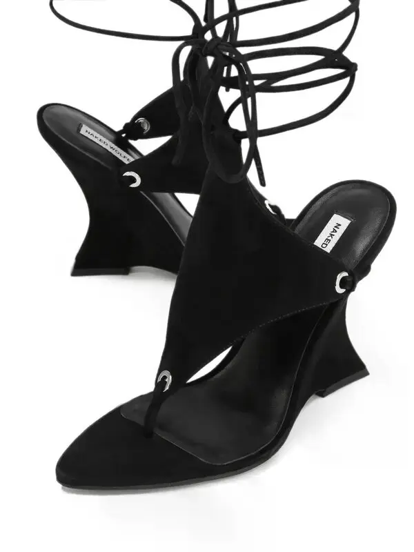 NAKED WOLFE Rampage Lace-up Wedge Pumps