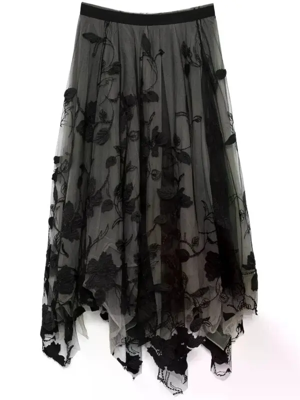 MARC LE BIHAN Floral-embroidered Midi Skirt - Grey