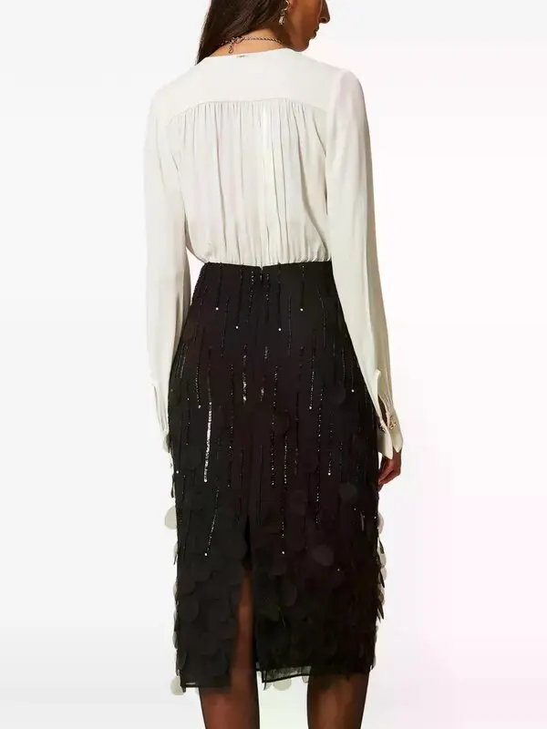 TWINSET Georgette Midi Skirt With Embroidery - Black
