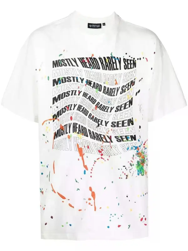 MOSTLY HEARD RARELY SEEN Warped-logo Short-sleeve T-shirt - White
