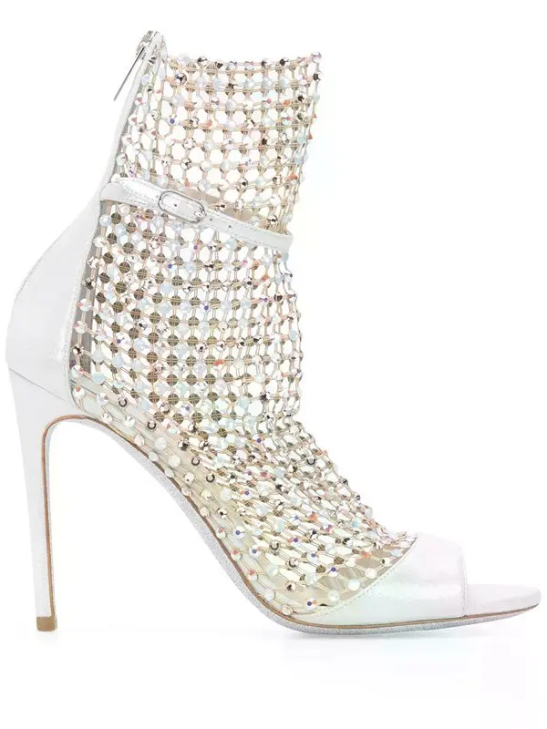 Rene Caovilla Woven Sequin 105mm Sandals - Silver