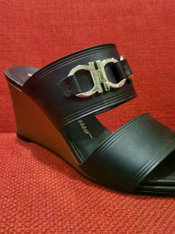 FERRAGAMO Gancini Buckle Wedge Sandals