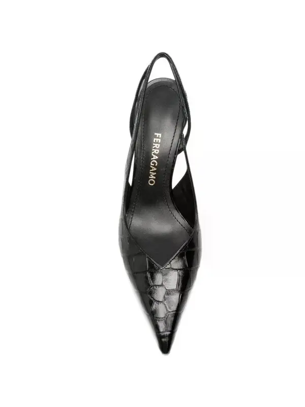 FERRAGAMO Dafne Croc-effect Slingback Pumps