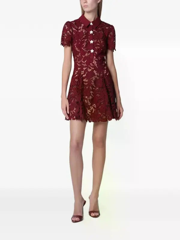 SELF-PORTRAIT Burgundy Lace Mini Dress - Red