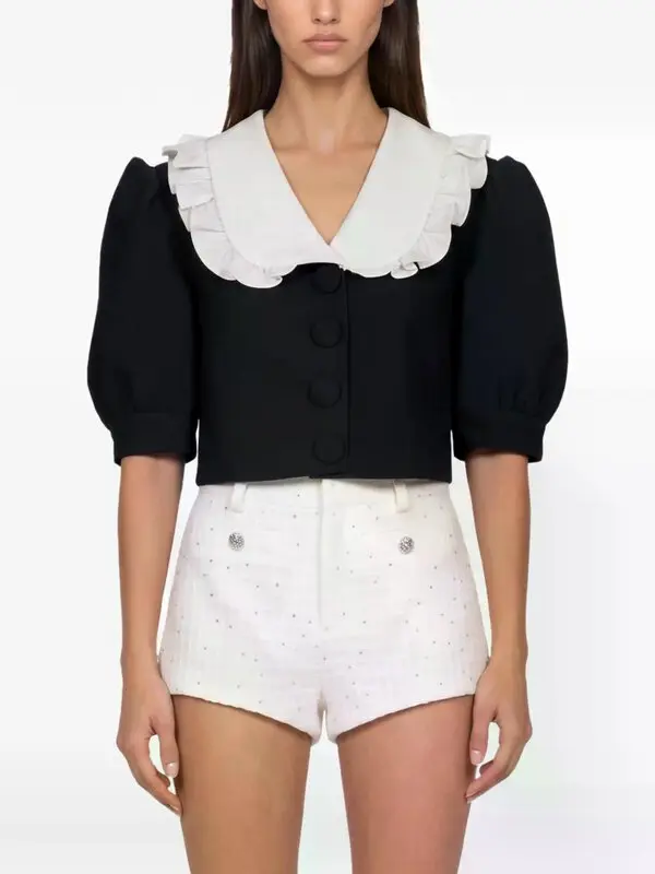 SHUSHU/TONG Ruffled-collar Puff-sleeve Cropped Jacket