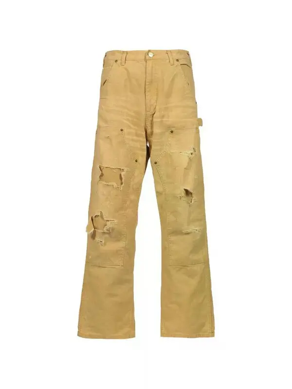 KAMIYA Heavy Sun Faded Distressed Duck-canvas Jeans