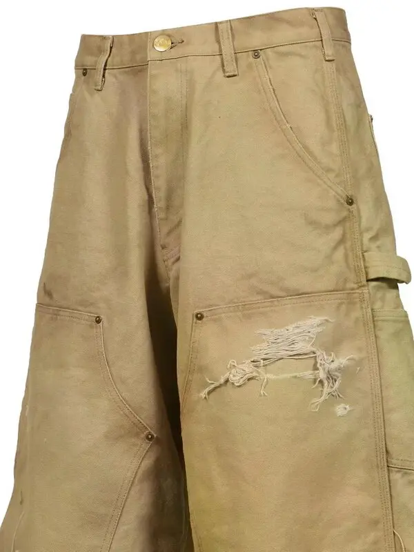 KAMIYA Boro Duck Distressed Duck-canvas Bermuda Shorts
