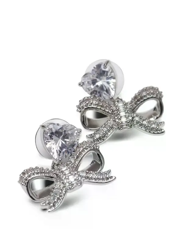 SELF-PORTRAIT Crystal Heart Bow Drop Earrings