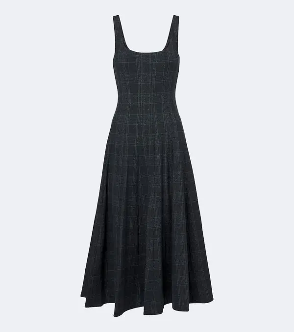 Staud Wells Checked Midi Dress