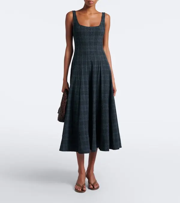 Staud Wells Checked Midi Dress