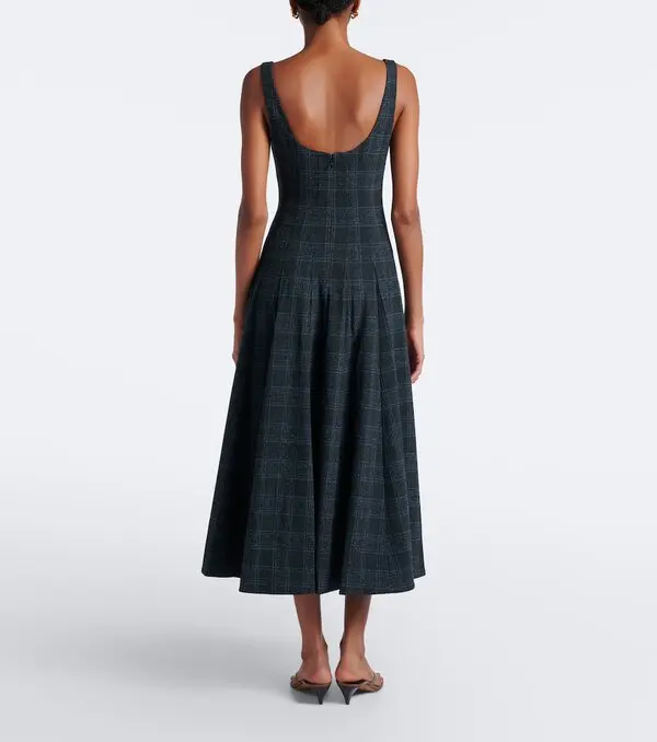 Staud Wells Checked Midi Dress