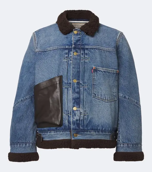Sacai Leather-trimmed Denim Jacket