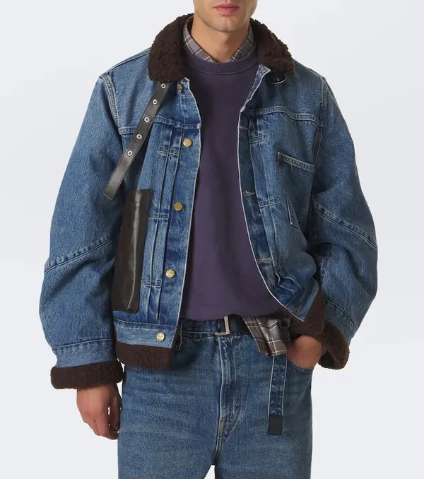 Sacai Leather-trimmed Denim Jacket