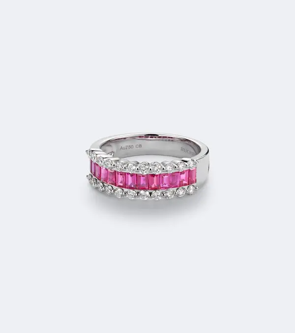 BUCHERER FINE JEWELLERY Baguette Love 18kt White Gold Ring With Rubies And Diamonds - Silver