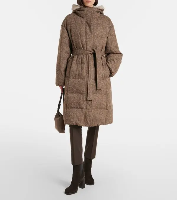Brunello Cucinelli Shearling-trimmed Wool-blend Down Coat