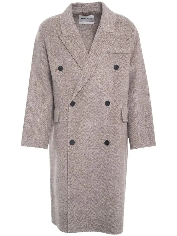 AMARANTO Herringbone Pattern Double-breasted Coat