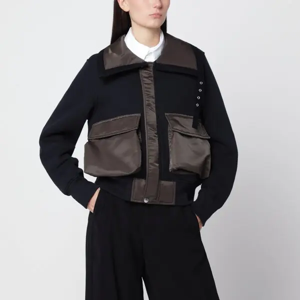 Sacai Navy Blue/khaki Green Jacket In Cotton Blend - Multicolor