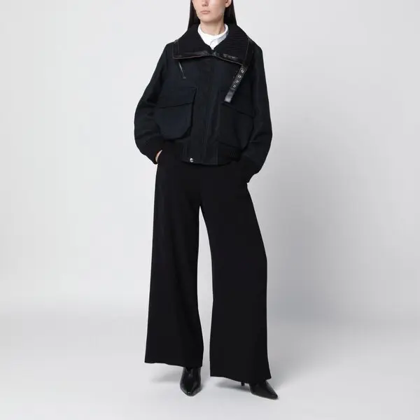 Sacai Navy Blue/black Jacket In Wool And Nylon