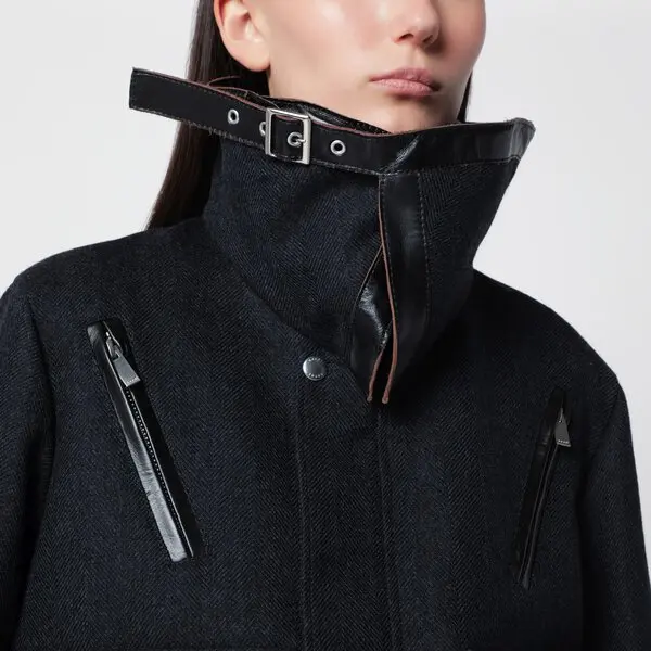 Sacai Navy Blue/black Jacket In Wool And Nylon
