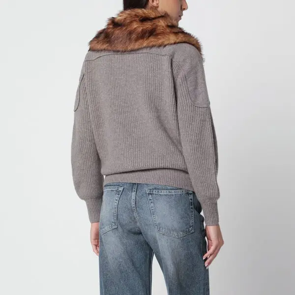 Moose Knuckles Wool Cardigan With Faux Fur Collar
