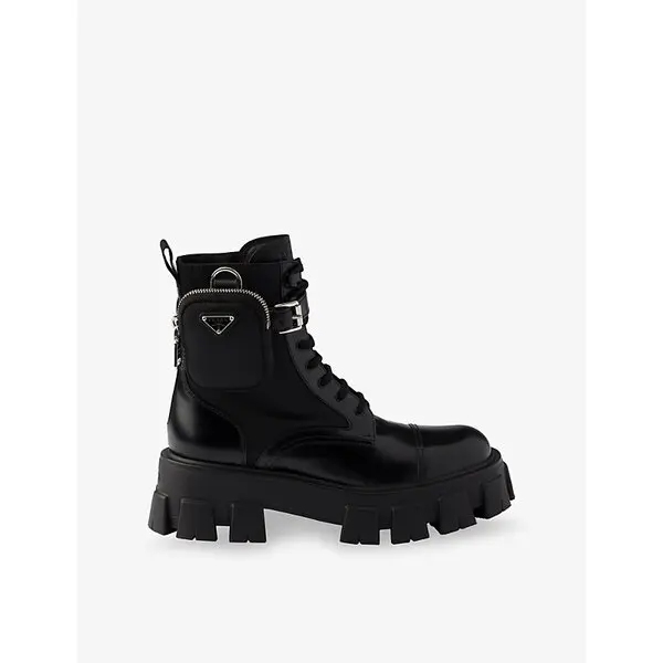 Prada Monolith And Re-nylon Leather Ankle Boots