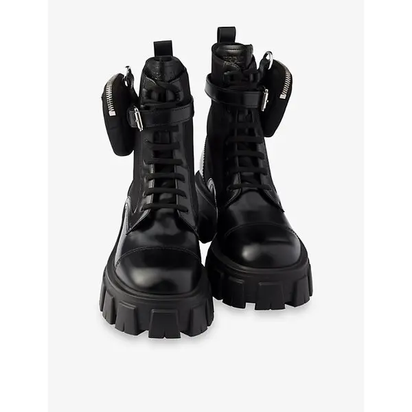 Prada Monolith And Re-nylon Leather Ankle Boots