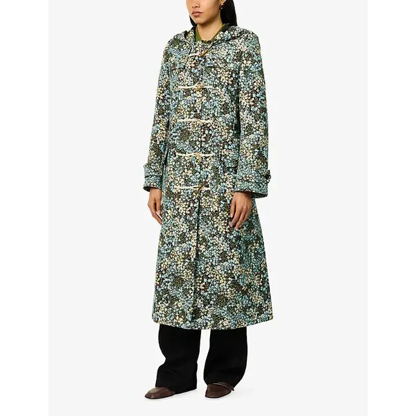 Dries Van Noten Hooded Floral Jacquard Duffle Coat
