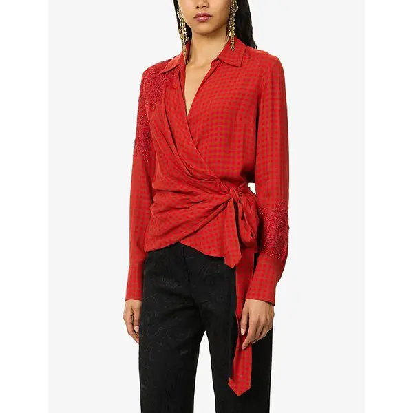 Dries Van Noten Cadea Embellished Wrap Woven Shirt