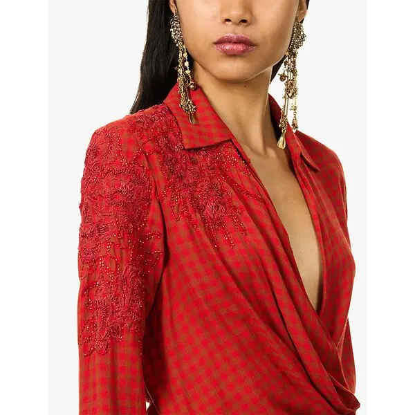 Dries Van Noten Cadea Embellished Wrap Woven Shirt
