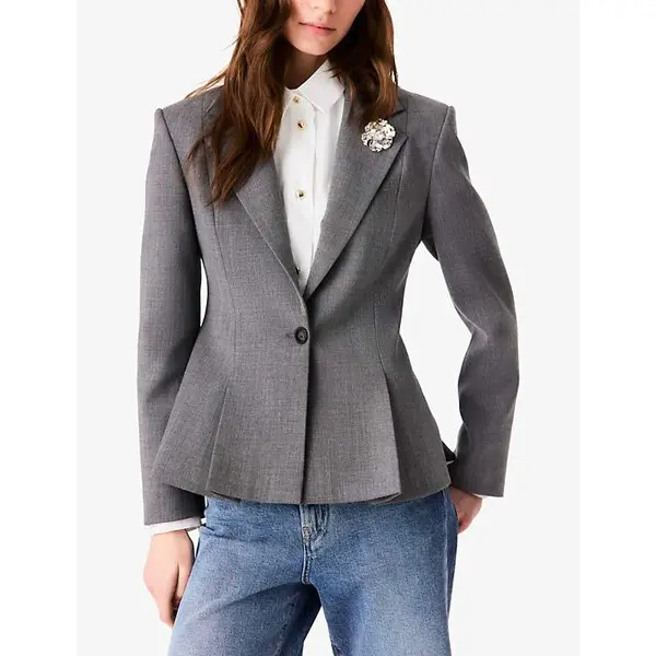 Maje Short Brooch-embellished Stretch Wool-blend Jacket