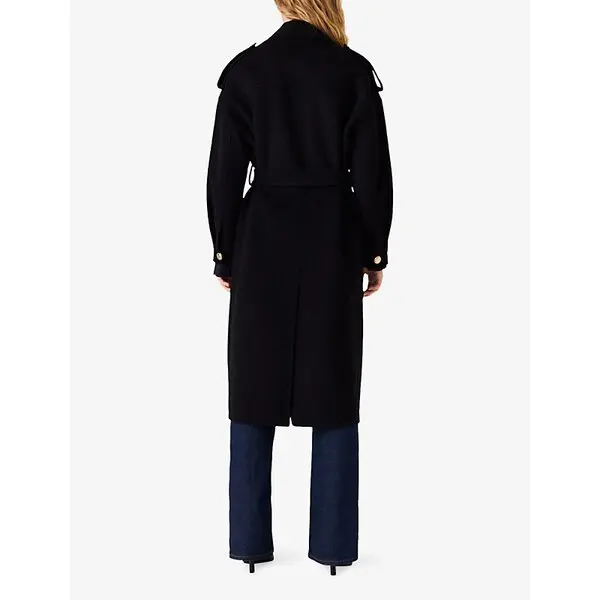 Maje Long Belted-waist Wool-blend Coat